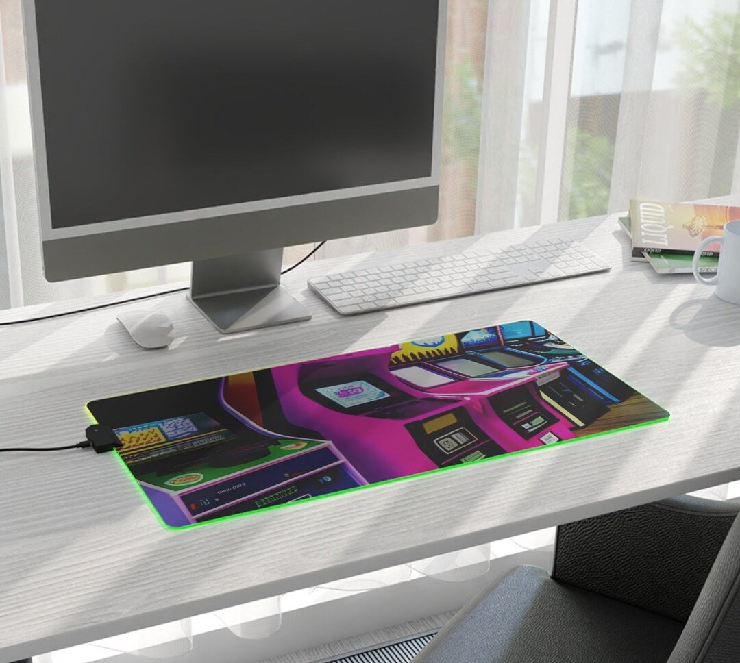 Arcade LED Gaming Mouse Pad, 80s Neon Arcade RGB Digital Mousepad ...