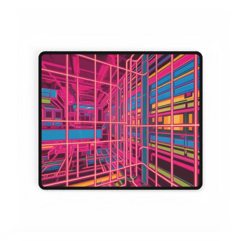 Neon Grid Desk Mat, 1980s Retro Office Decor, Mouse Pad, Work From Home ...