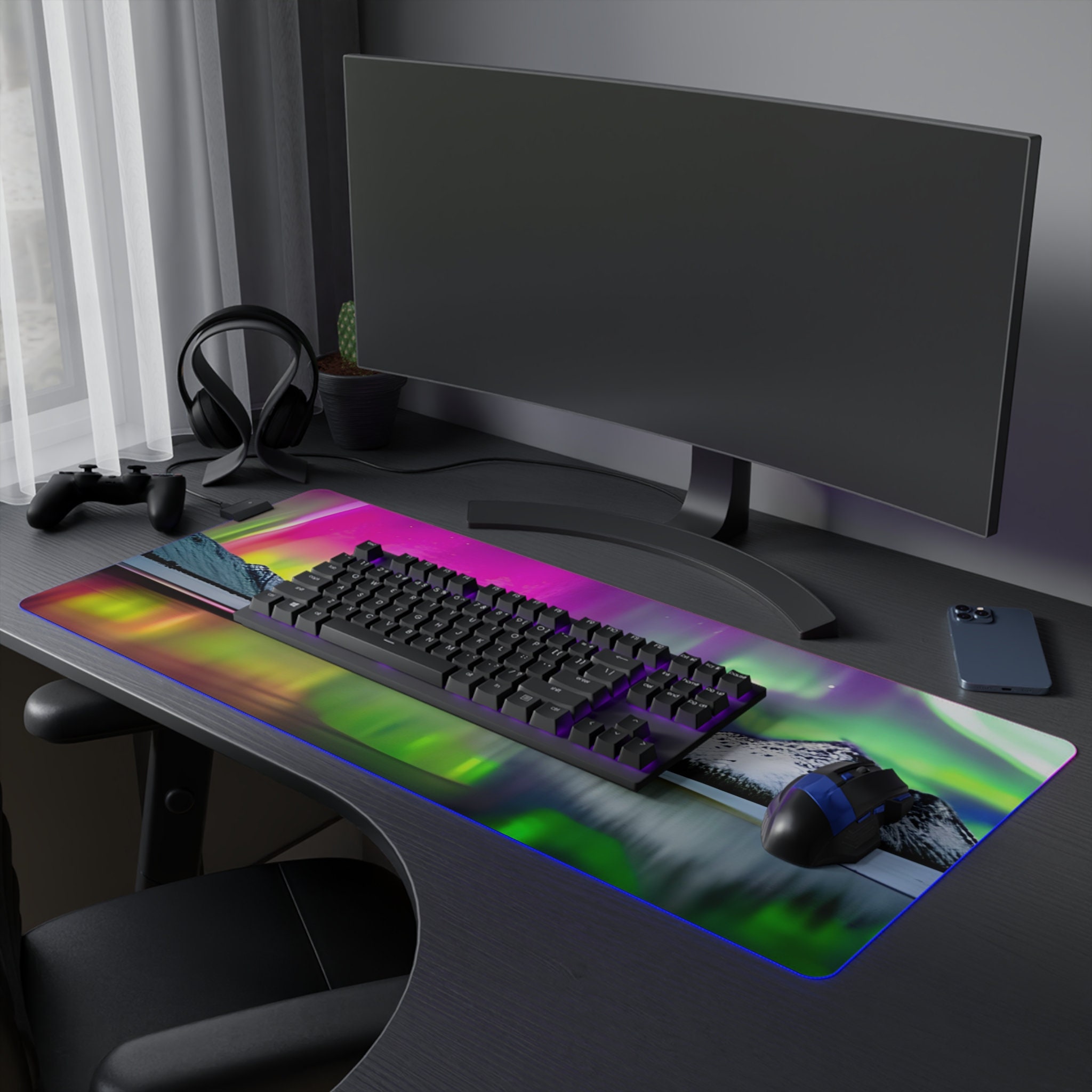 Northern Lights LED Gaming Mouse Pad, Sky Reflections in Water Light up ...