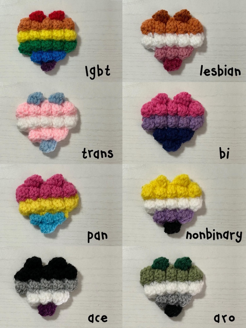 Crochet Pixel Art | Fruits, Colored Hearts, and Pride Hearts - Etsy