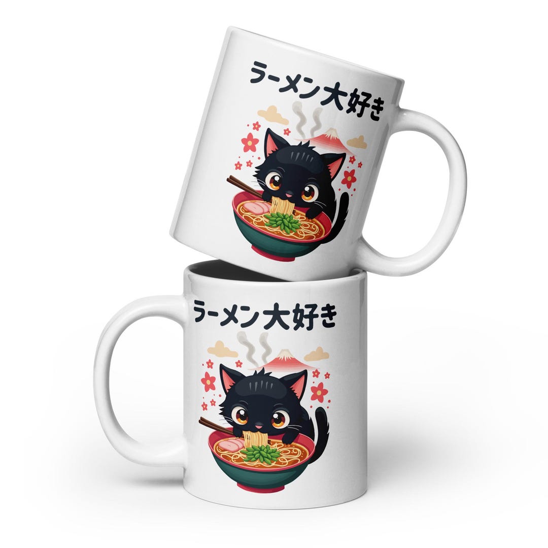 Cute Black Cat Eating Ramen - Japanese Food Raman Noodle Dish and Anime ...