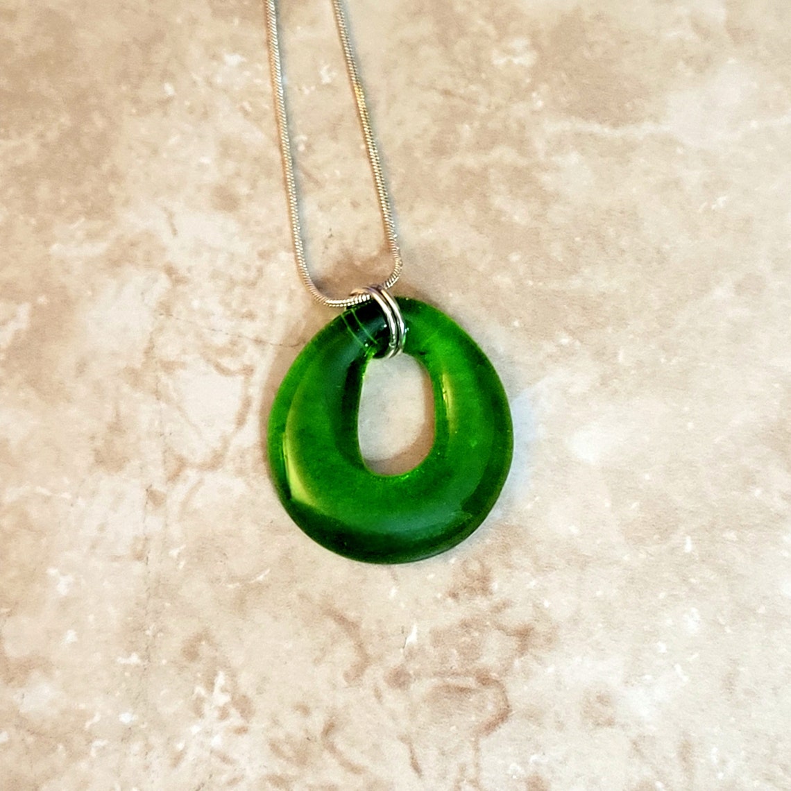 Recycled Wine Bottle Jewelry Fused Glass Pendant Handmade Necklace Kiln ...