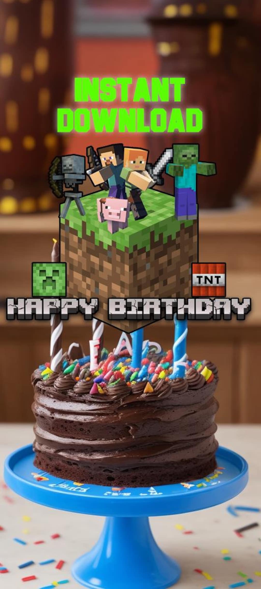Minecraft Cake Topper happy Birthday instant Digital Download - Etsy