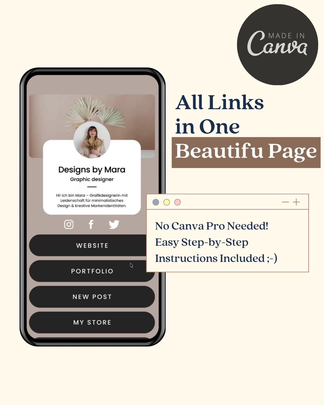 Minimalist Graphic Designer Link in Bio Template for Canva - Etsy