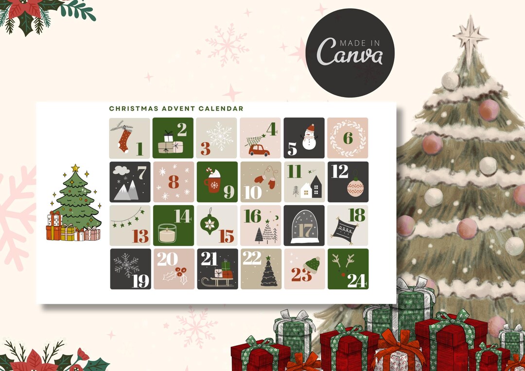 Editable Christmas Advent Calendar Template · Canva Link in Bio ...