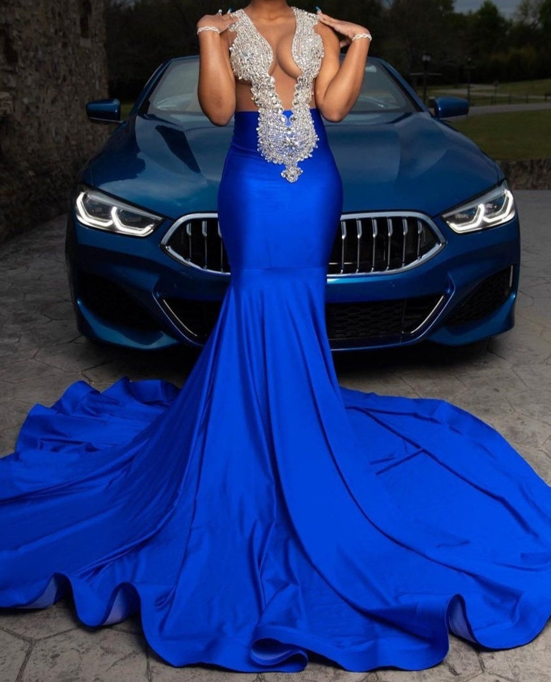 Luxury Embellished Velvet Prom Dress Evening Gown Wedding Reception