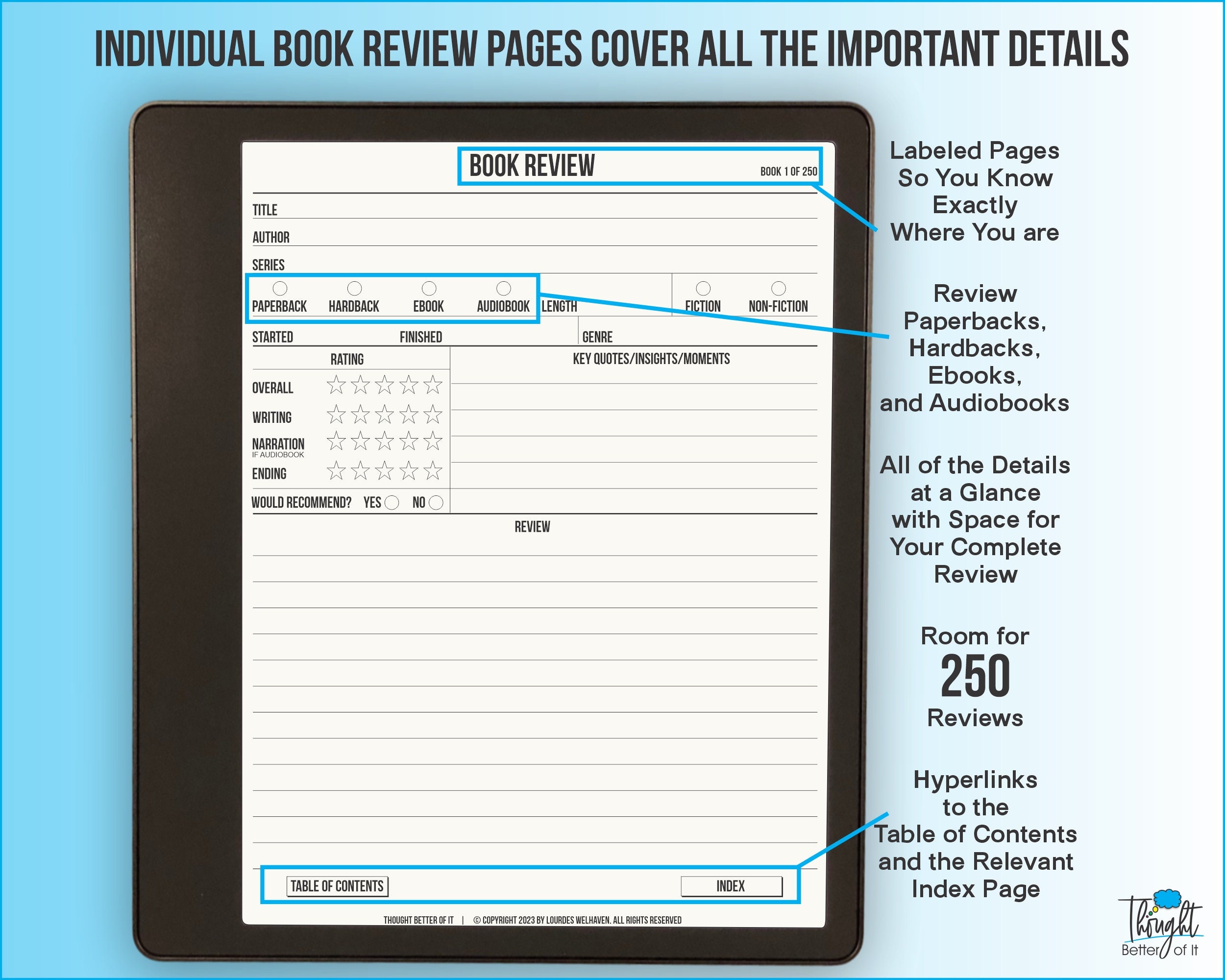 Kindle Scribe Reading Journal & Review Log - Etsy