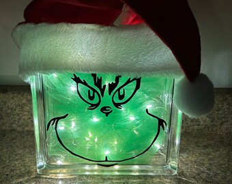 2 SIDED Lighted Glass Block Grinch / Santa Claus - Etsy