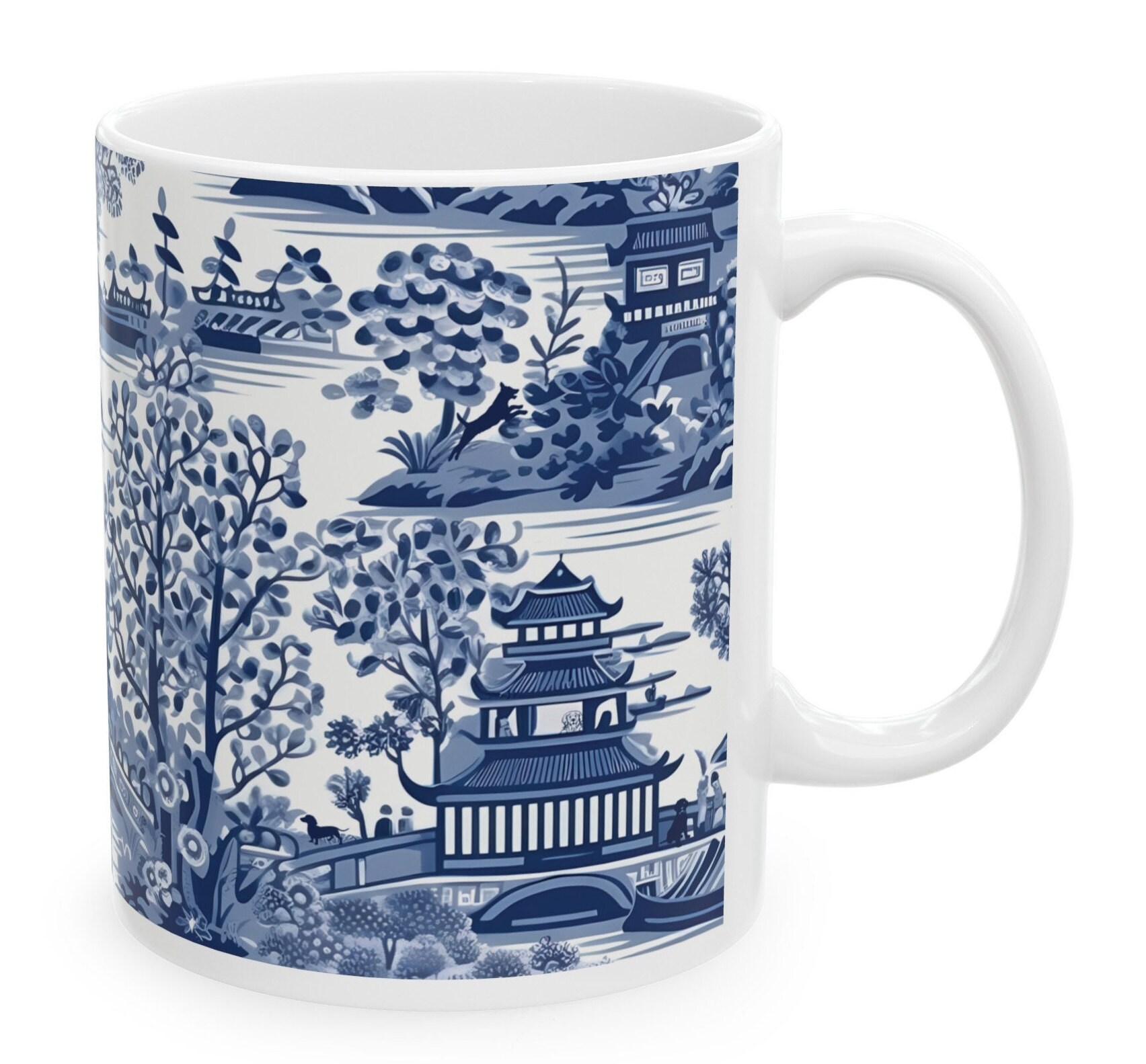 Chinoiserie Dog Mug Blue Willow Blue and White Coffee Mug Palm Beach ...