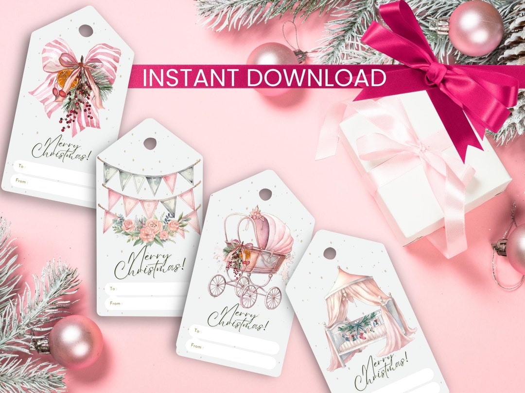 Pink Christmas Gift Tags Victorian Baby Girl Pinkmas Printable Tags for ...