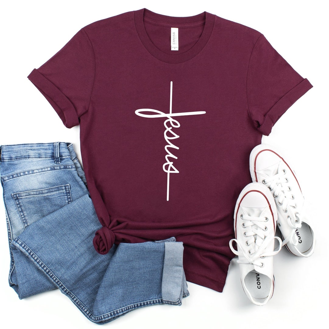 Jesus Script Cross T-shirt Women's Inspirational - Etsy