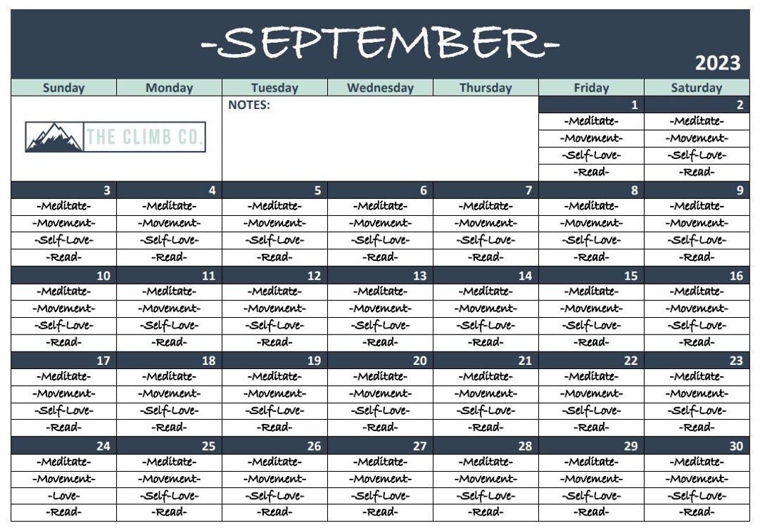 September Wellness Calendar - Etsy