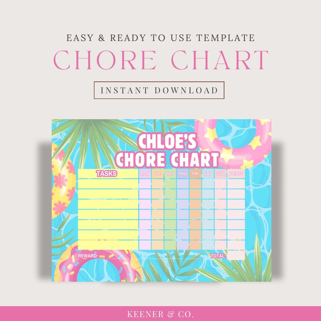 Chore Chart Summer Chore Chart Kids Chore Chart Weekly Chore Chart ...