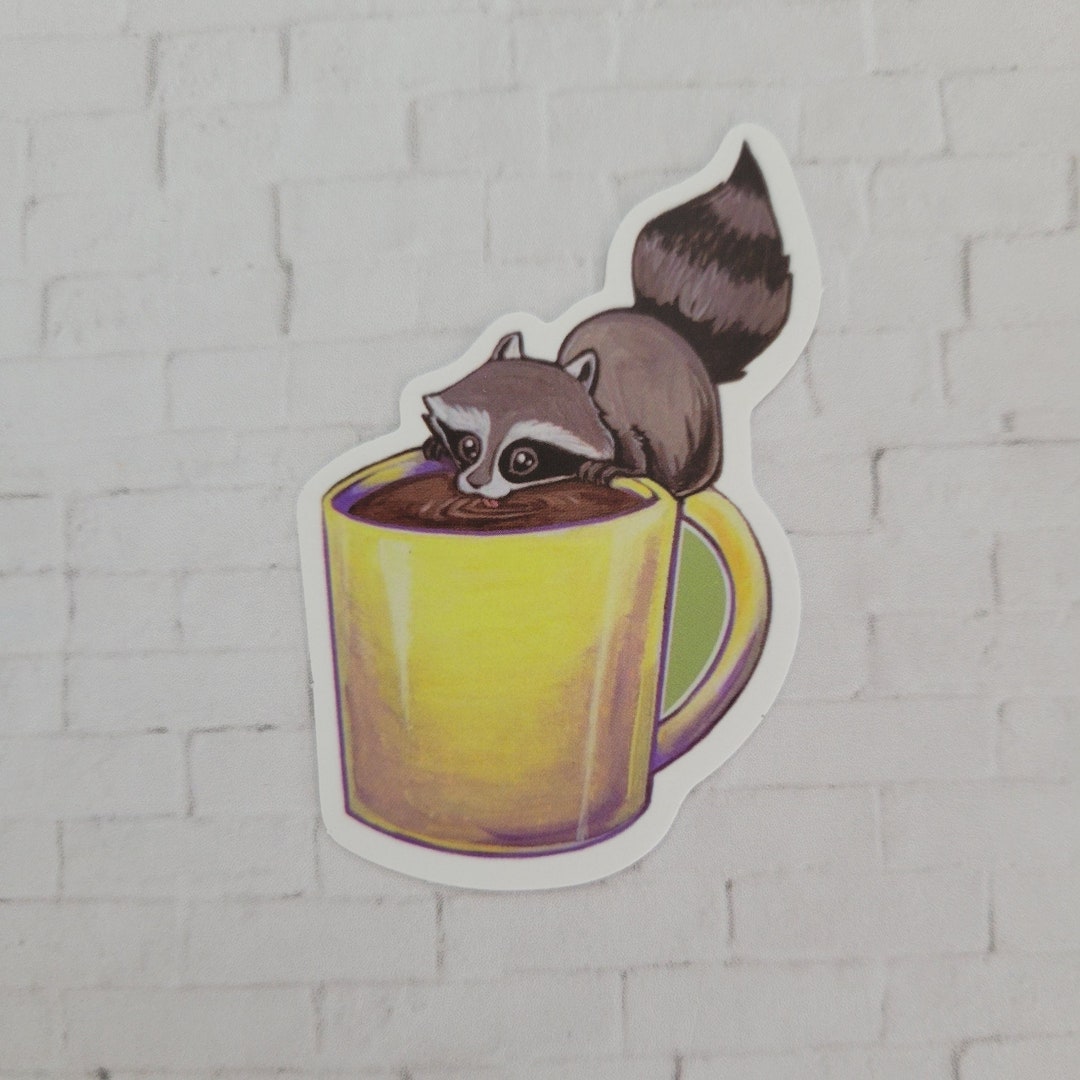 Raccoon Coffee Mug Sticker/ Water Bottle Laptop Notebook - Etsy