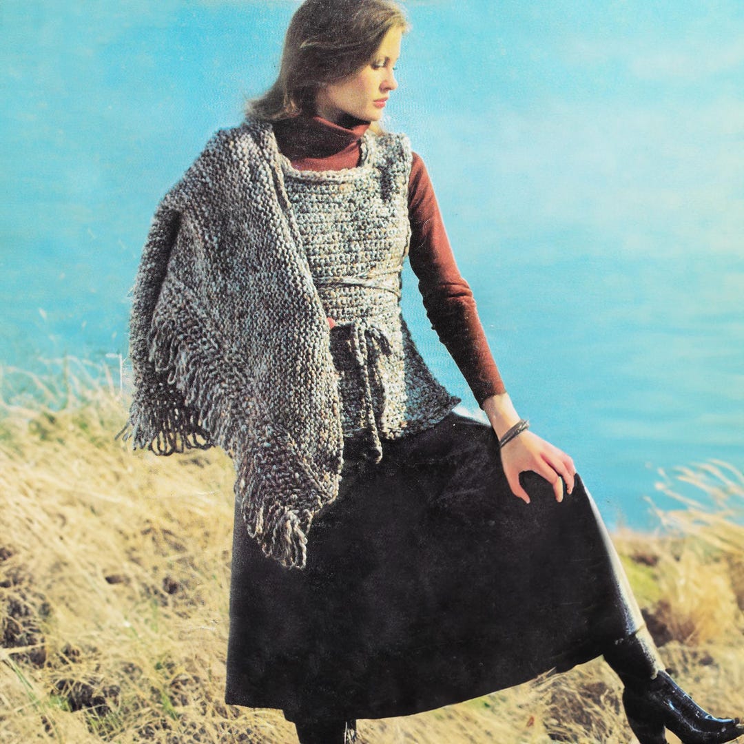 PDF Vintage Bulky KNIT Shawl and CROCHET Tabard Pattern Download - Etsy