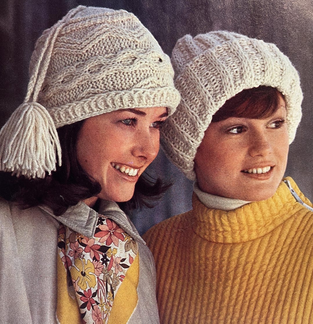 PDF Retro Aran and Rolled Cap KNIT Vintage Pattern Digital Download ...
