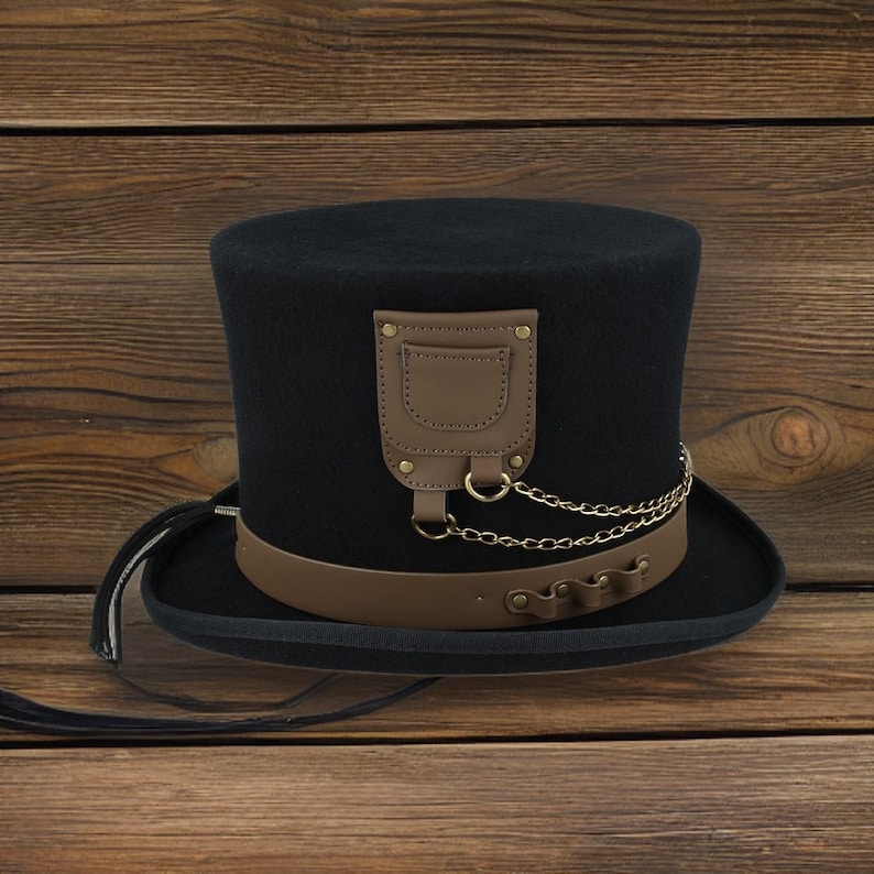 Gothic Victorian Steampunk Top Hat With Brown Leather Look Band ...