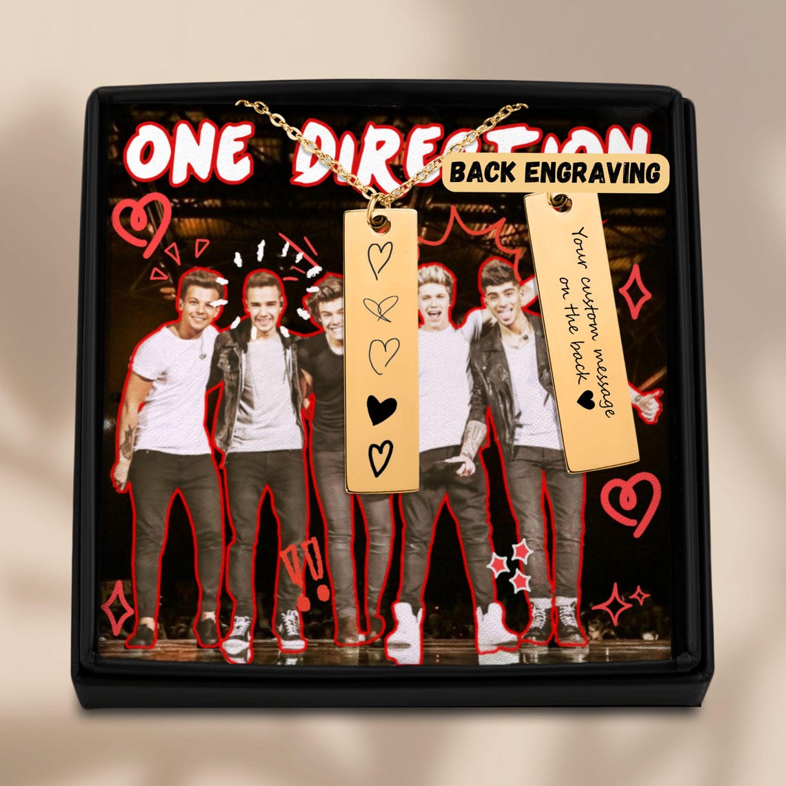 One Direction Heart Necklace | Vertical Bar Necklace | 1D Engraved ...