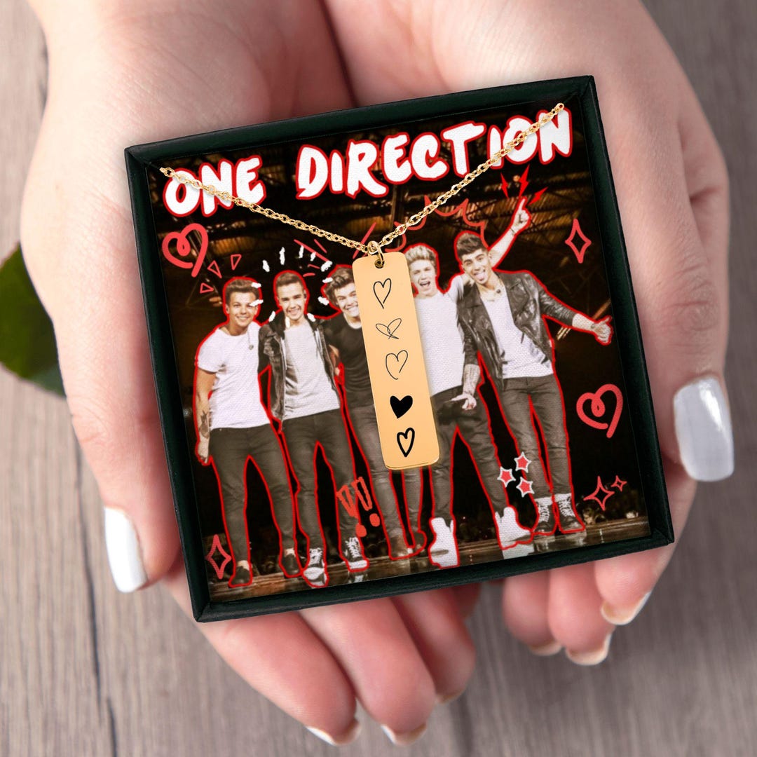 One Direction Heart Necklace | Vertical Bar Necklace | 1D Engraved ...