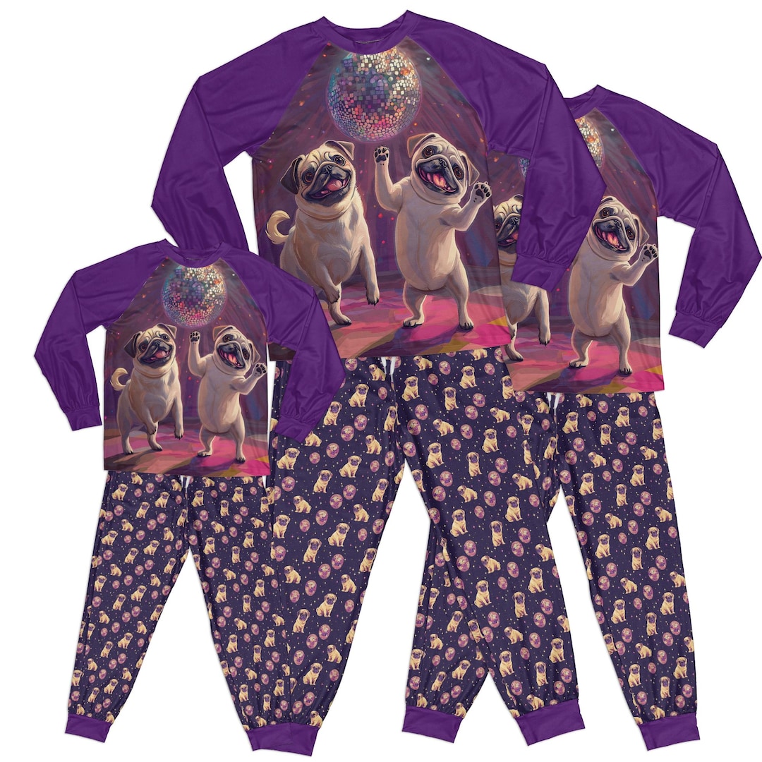 Disco Pug Matching Family Raglan Pajamas, Dancing Pugs, Kids and Adults ...