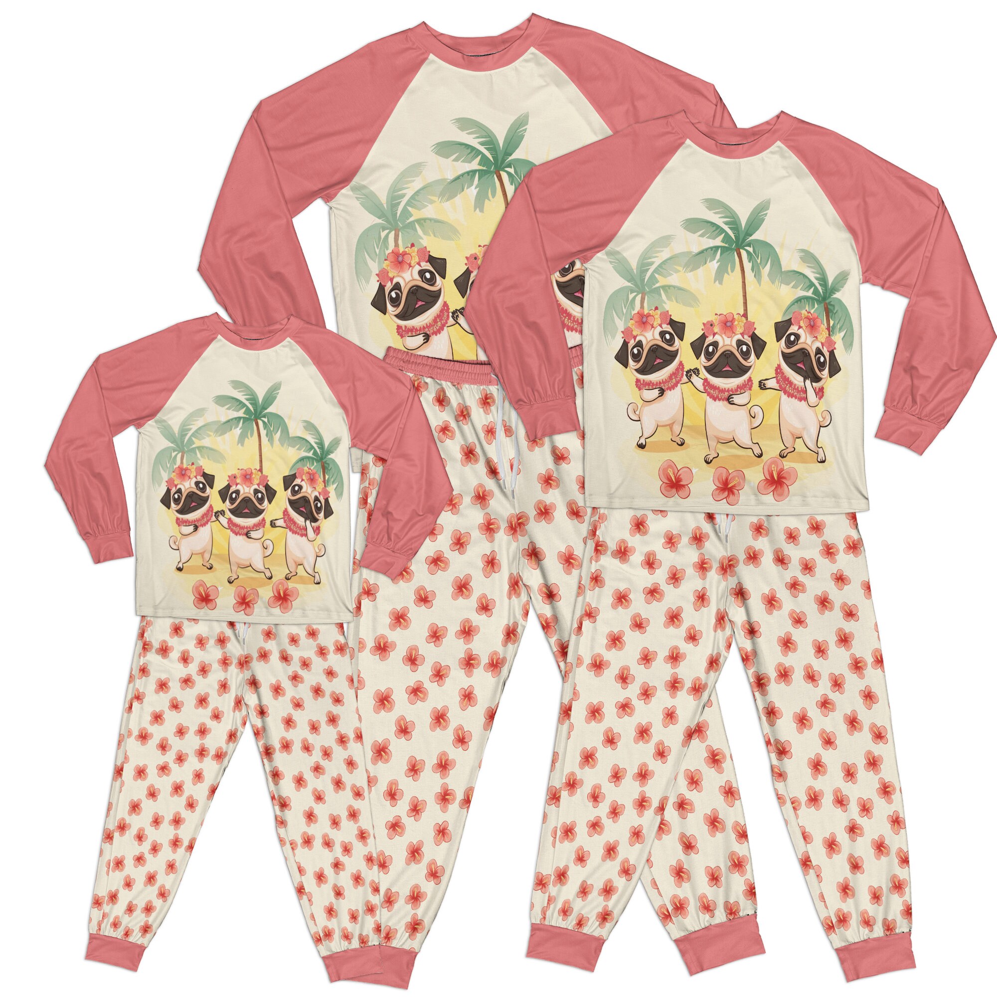 Hula Pugs Pajama Set in Youth and Adult Sizing, Matching Family Pajamas ...