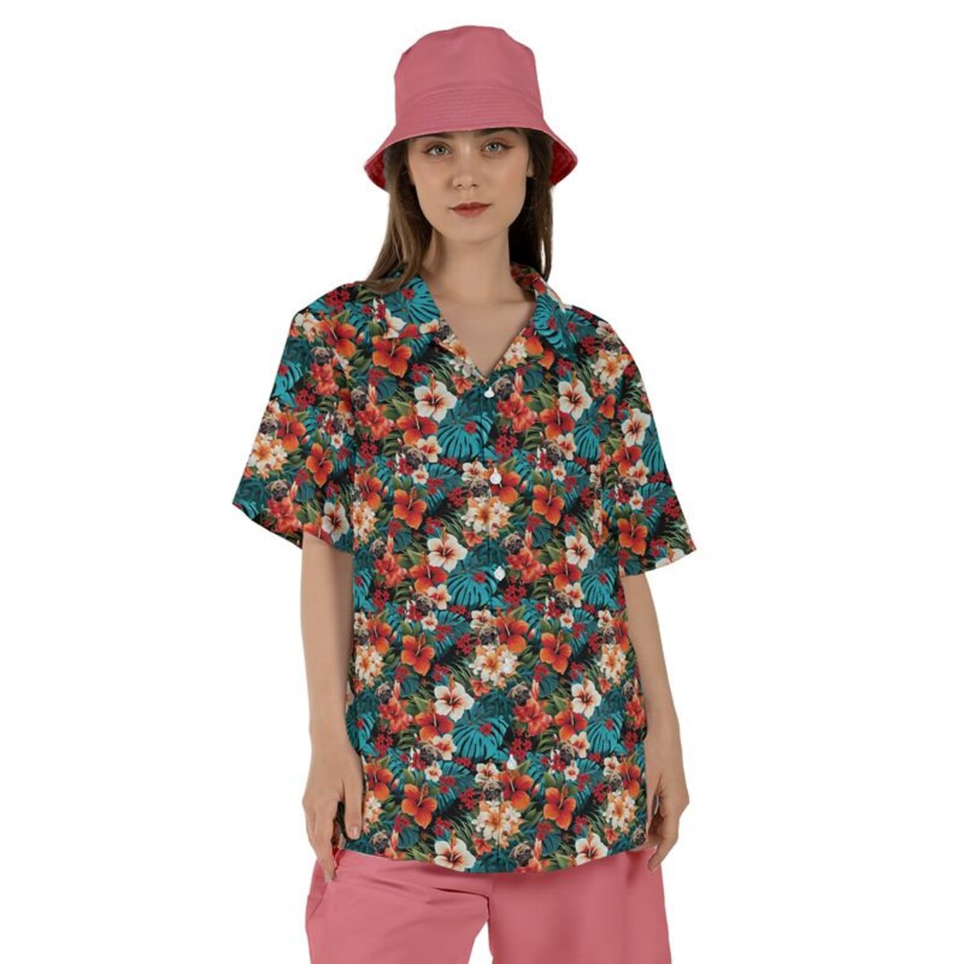 Hibiscus Pugs Aloha Hawaiian Shirt, Unisex Fit, Colorful Tropical ...