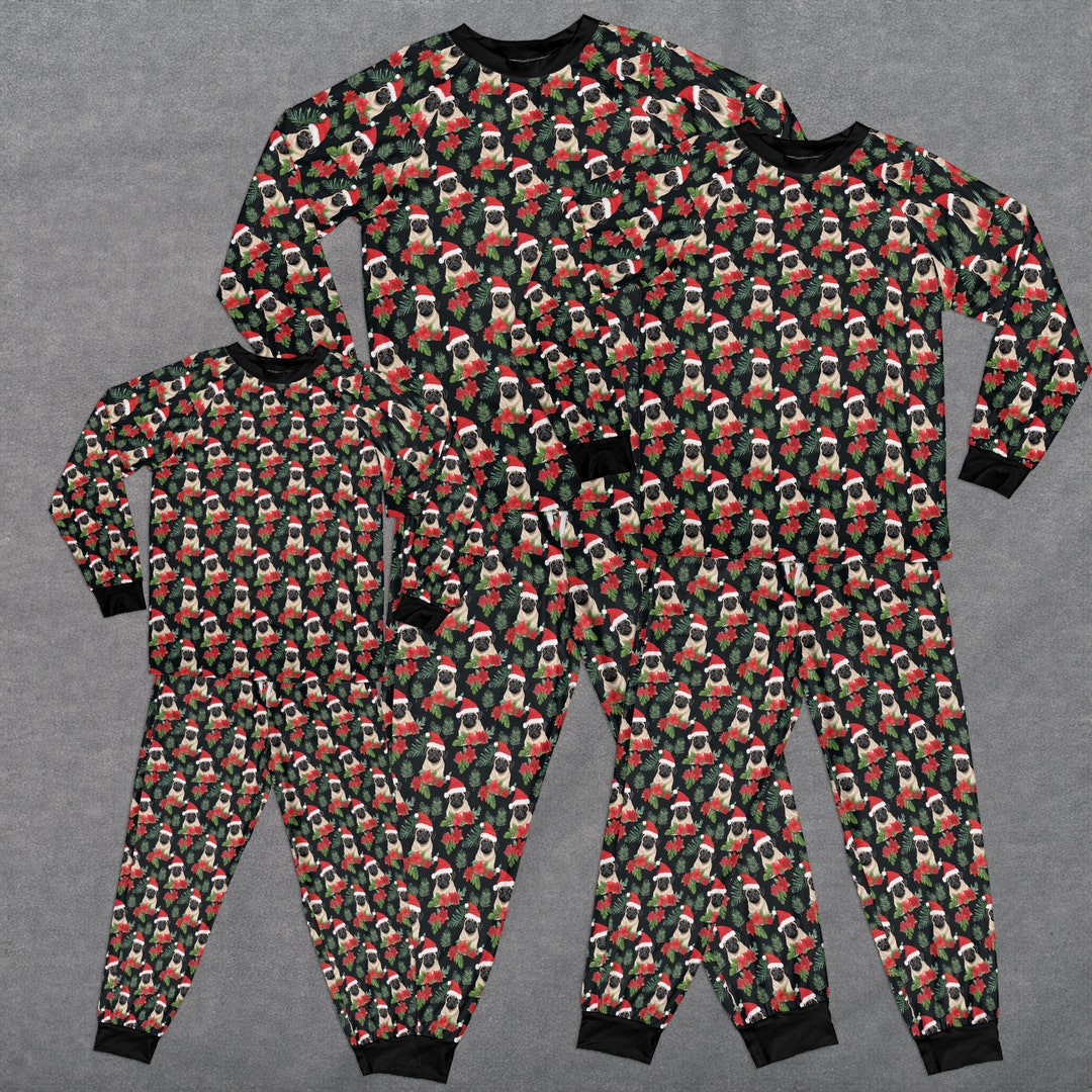 Santa Christmas Pug Pajamas in Kids and Adult Sizing, Matching Family ...