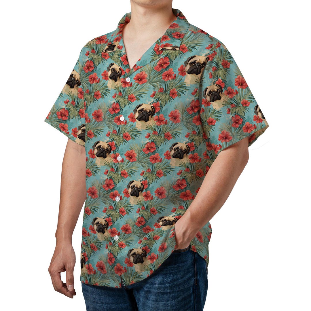 Retro Faded Pug Aloha Shirt: Matching Hawaii Family Outfits - Etsy