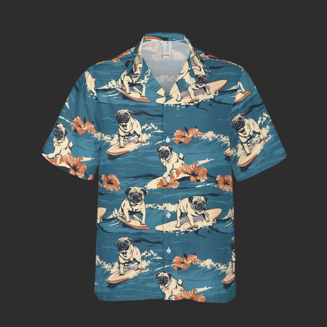 Surf and Chill Pug Aloha Shirt, Matching Family Hawaiian Shirts - Etsy