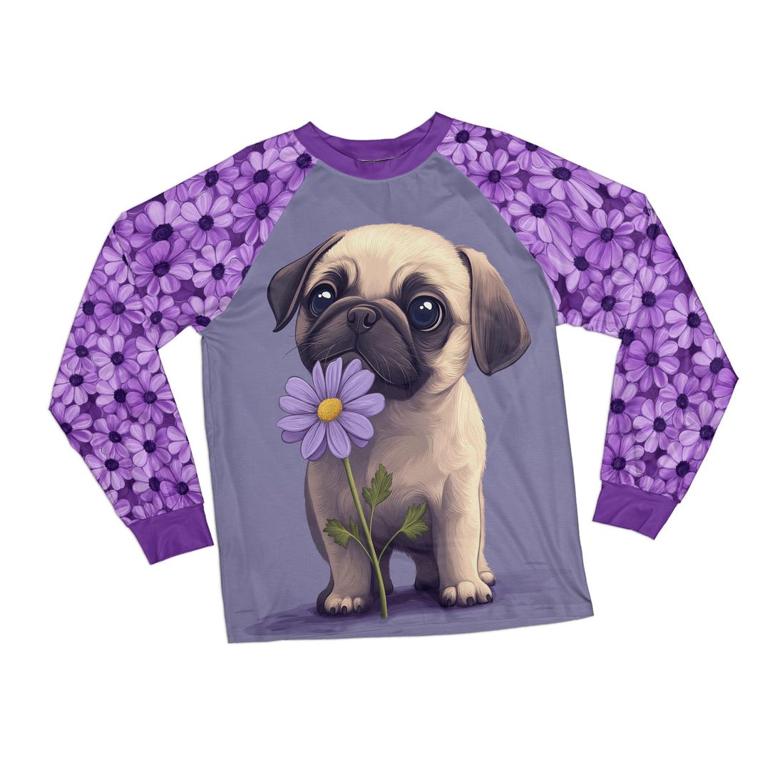 Purple Daisy Pug Pajamas: Matching Family Raglan PJ Set or Separates - Etsy
