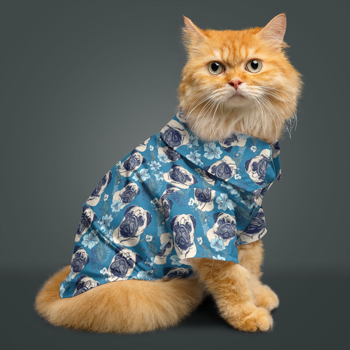 Blue Pug Pet Aloha Shirt, Match the Entire Family, Dog and Cat Hawaiian ...