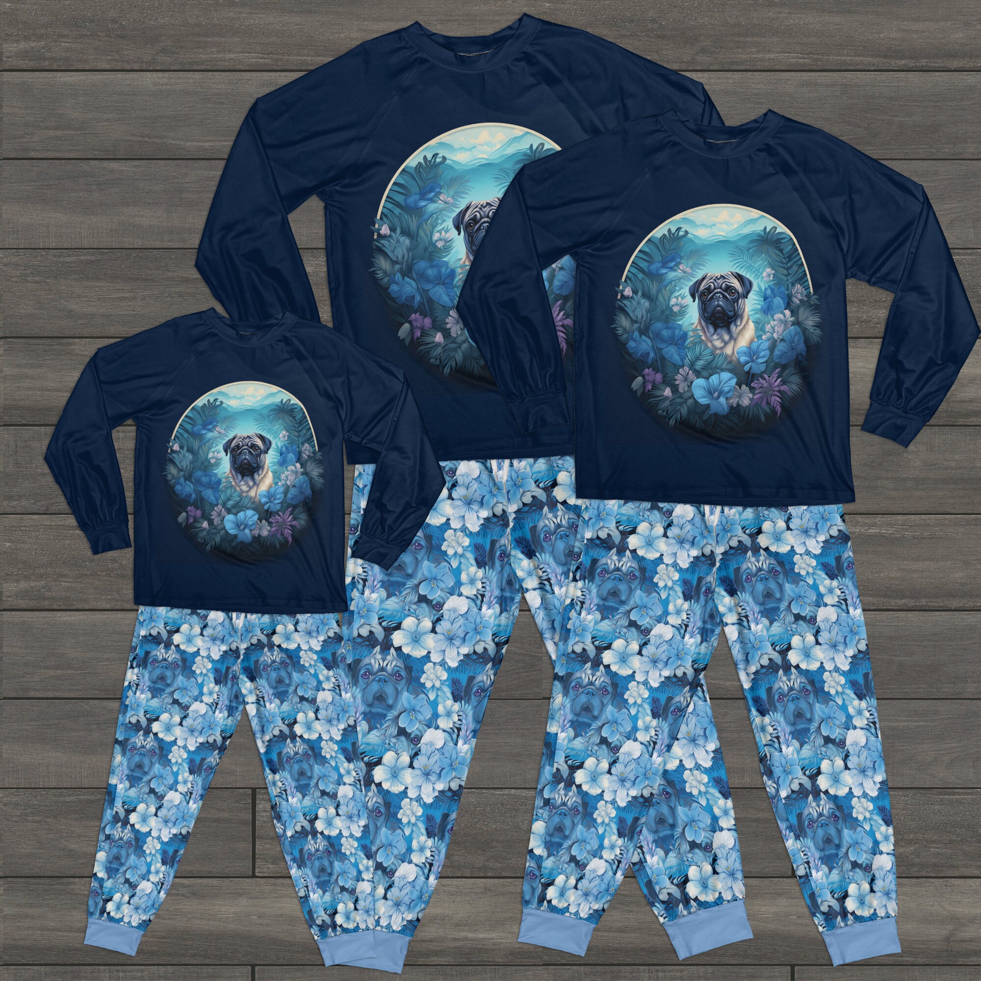 Pug is Watching You Blue Pajama Set in Kids and Adult Sizing - Etsy