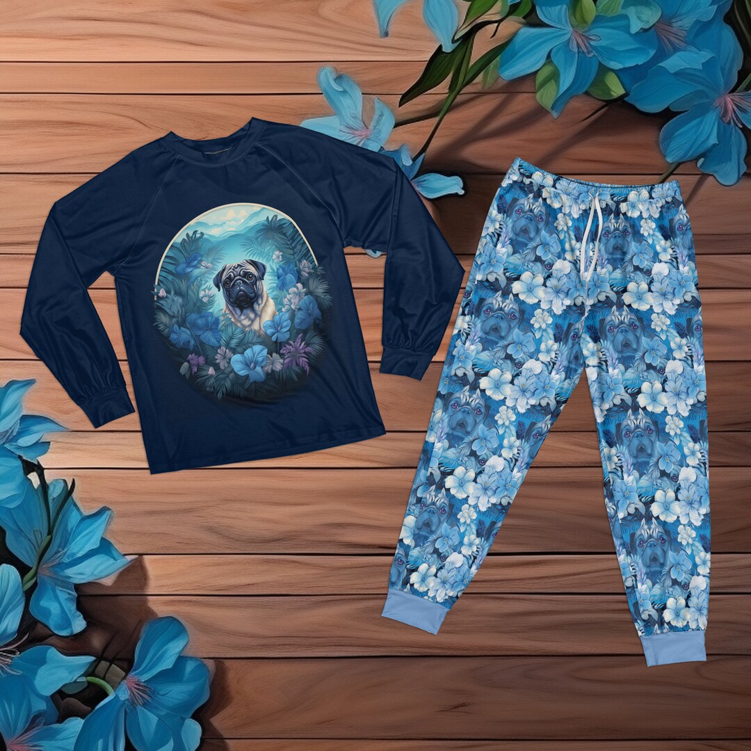 Pug is Watching You Blue Pajama Set in Kids and Adult Sizing - Etsy