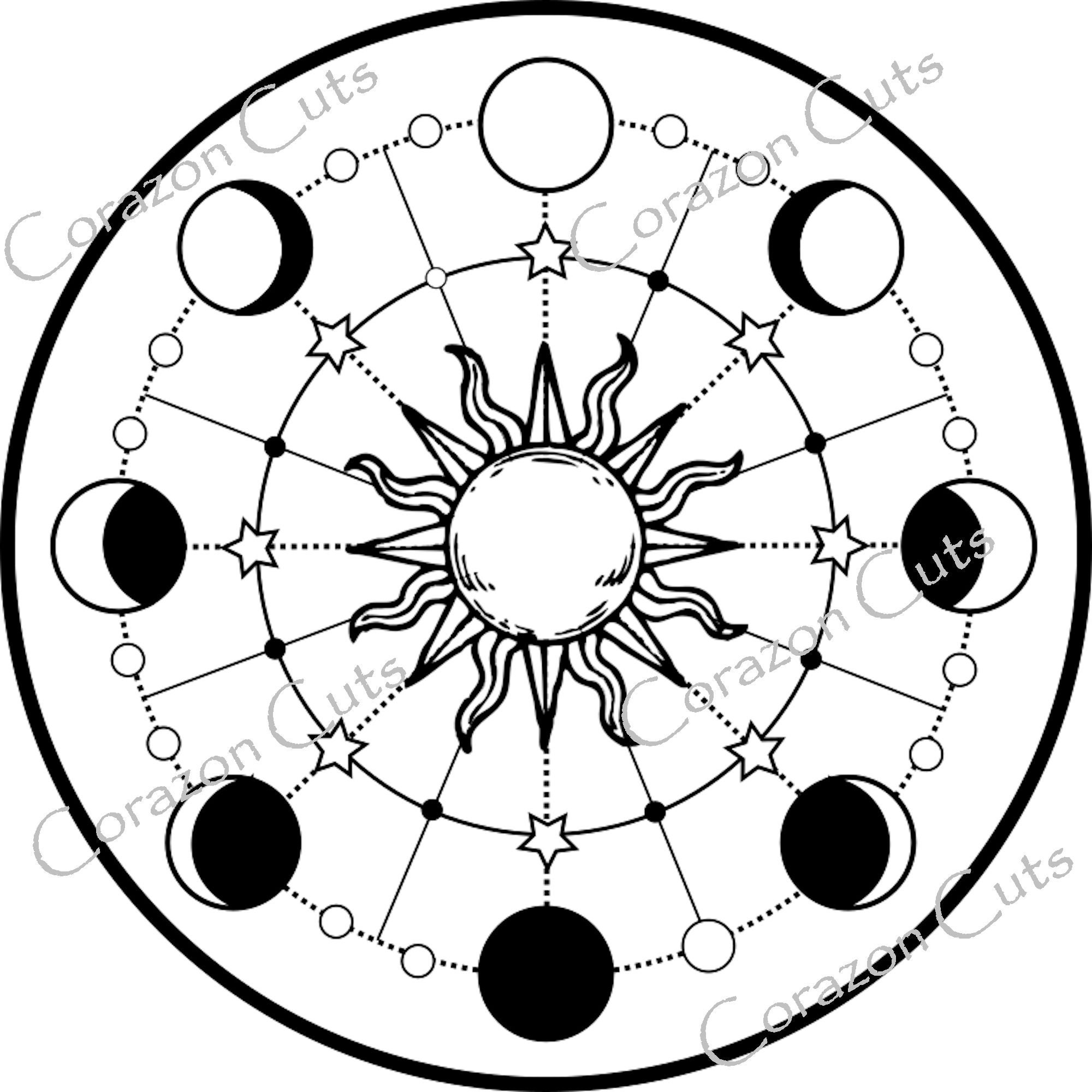 Moon Phase Crystal Grid Svg, Altar Tile Svg, Celestial Svg, Witch Svg ...