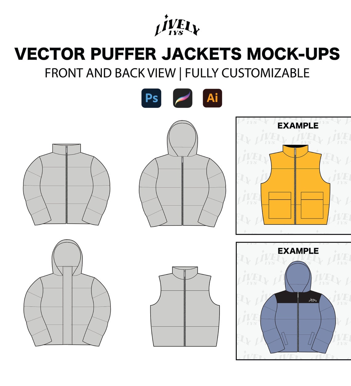 Puffer Jackets Vector Mock-ups|streetwear Clothing Vector Mockups ...