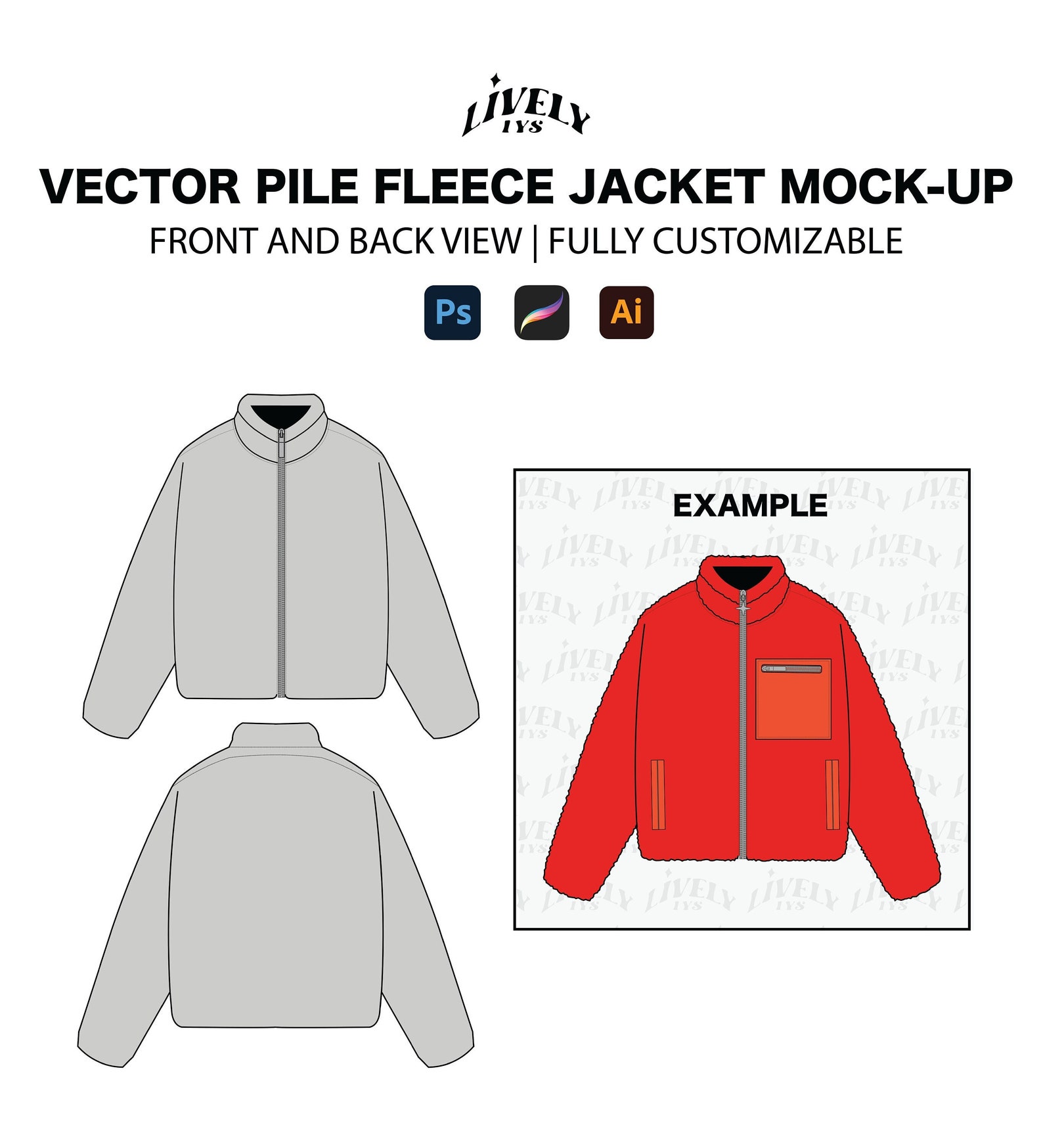 Pile Fleece Vector Mock-ups|streetwear Clothing Vector Mockups Techpack ...