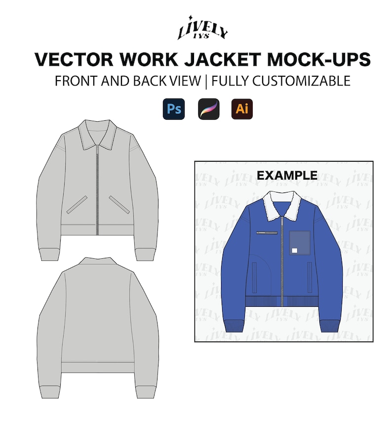 Work Jacket Vector Mock-ups|streetwear Clothing Vector Mockups Techpack ...