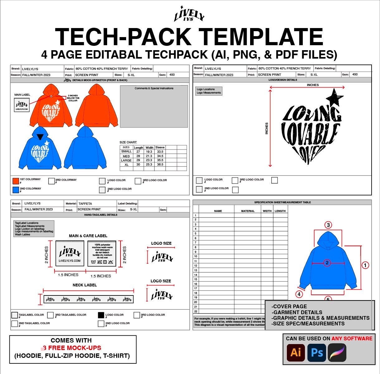 Streetwear Clothing Tech-pack Template Fashion Design Tool Clothing ...