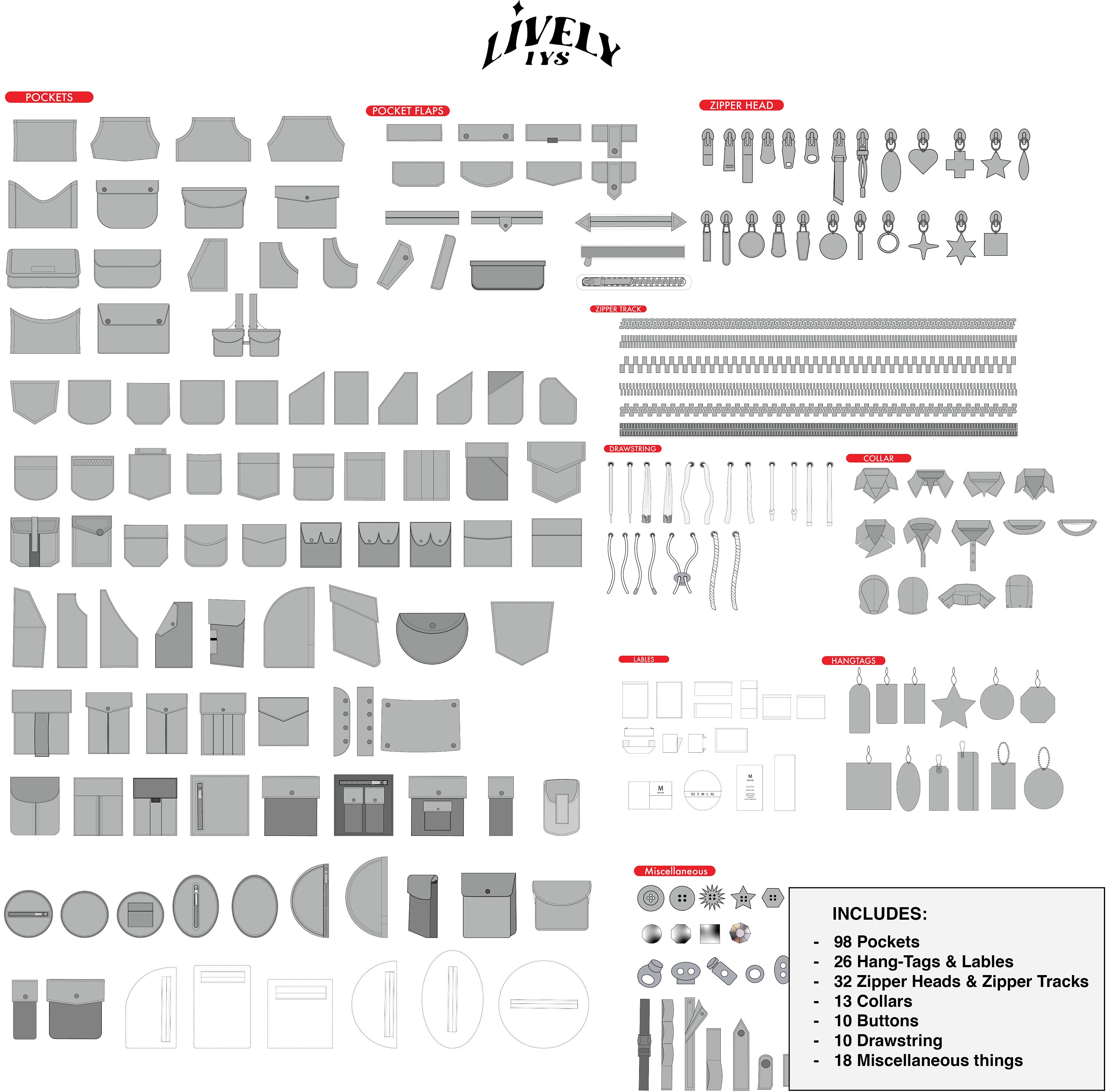 205 Mock-up Attachments | Streetwear Clothing Vector Pack Techpack ...