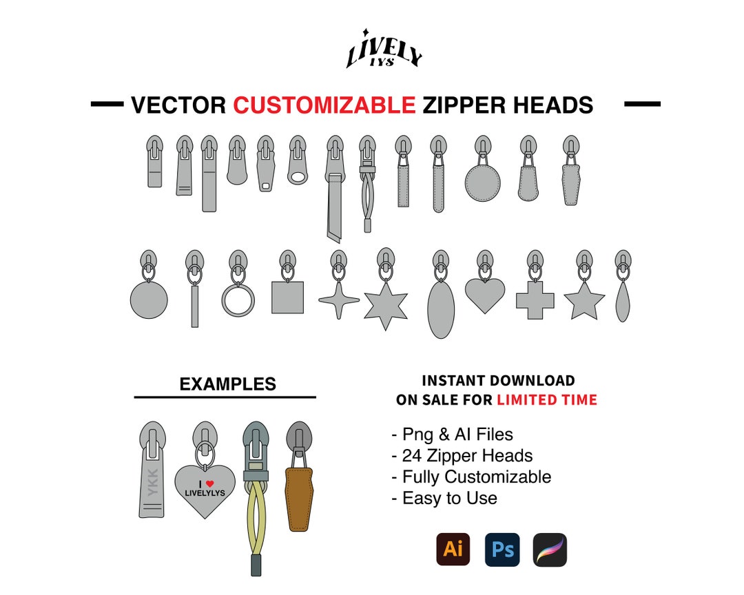 Vector Zipper Heads | Streetwear Clothing Vector Mockups Techpack ...