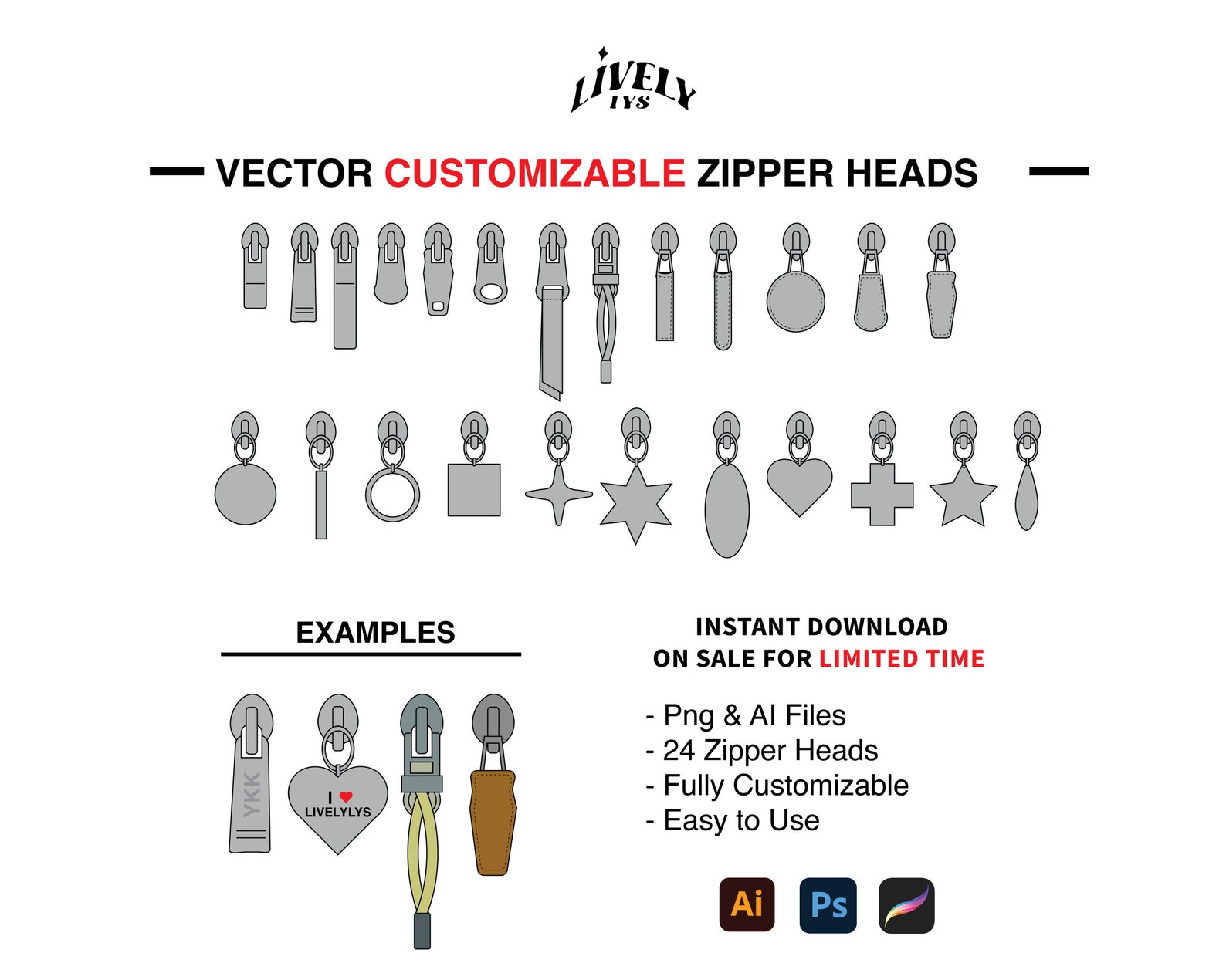 Vector Zipper Heads | Streetwear Clothing Vector Mockups Techpack ...