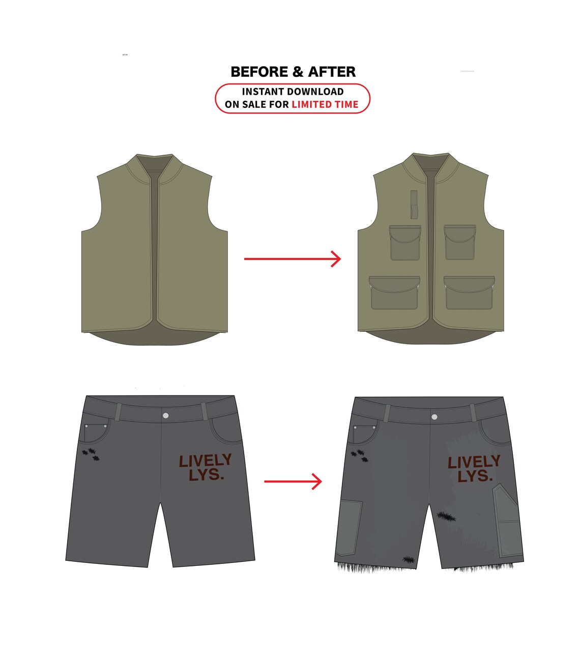 205 Mock-up Attachments | Streetwear Clothing Vector Pack Techpack ...