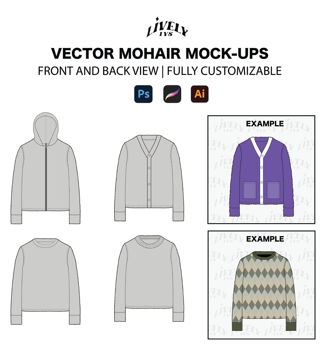 Mohair Vector Mock-ups|streetwear Clothing Vector Mockups Techpack ...