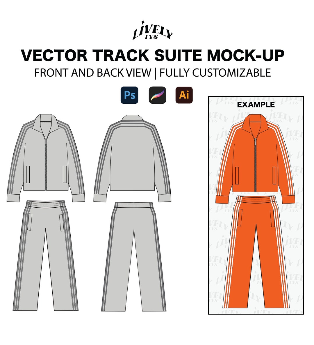Track Suite Vector Mock-ups|streetwear Clothing Vector Mockups Techpack ...