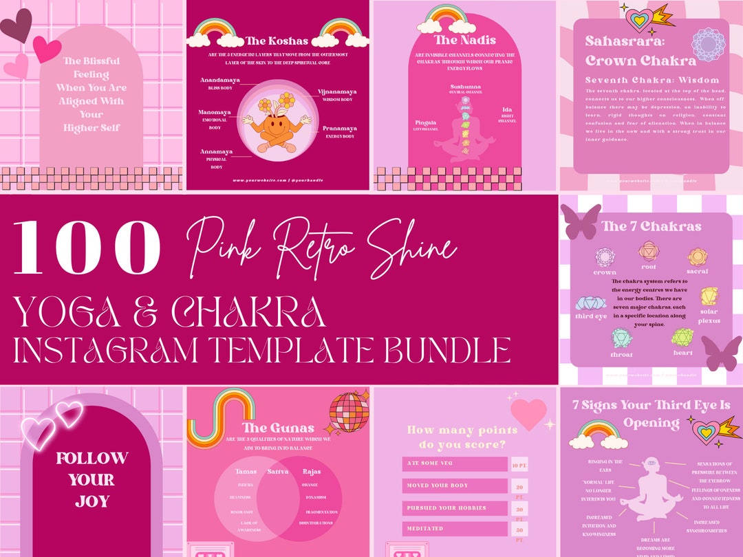 Retro Yoga & Chakra Canva Templates 100 Designs in Pink - Etsy