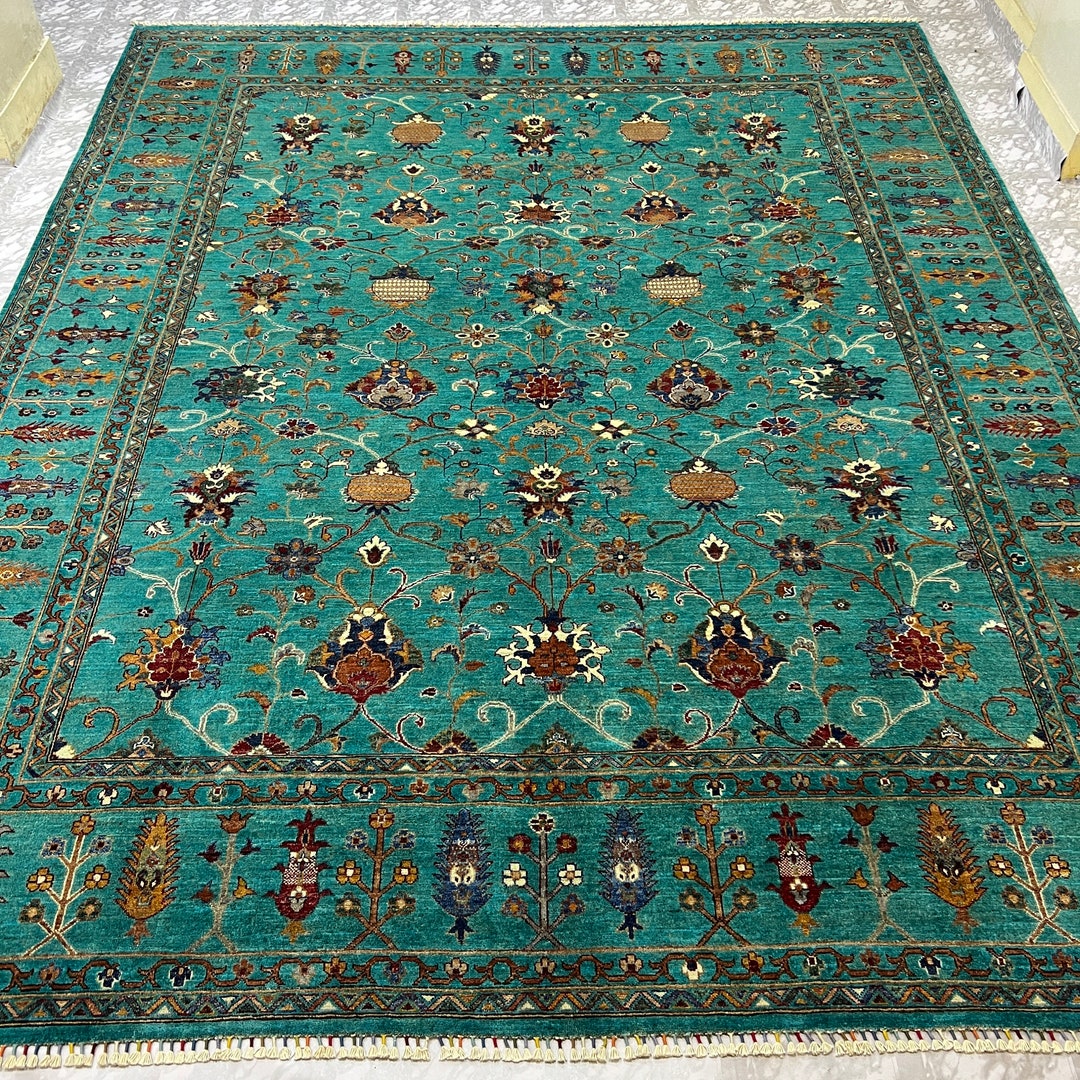 Turquoise 9x11 Bidjar Area Rug, Afghan Hand Knotted Veg Dyes Wool ...