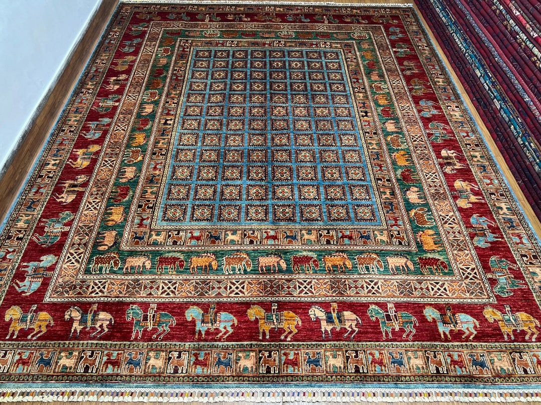 8x10 Pazyryk Area Rug, Afghan Hand Knotted Veg Dyes Wool Oriental Rug ...