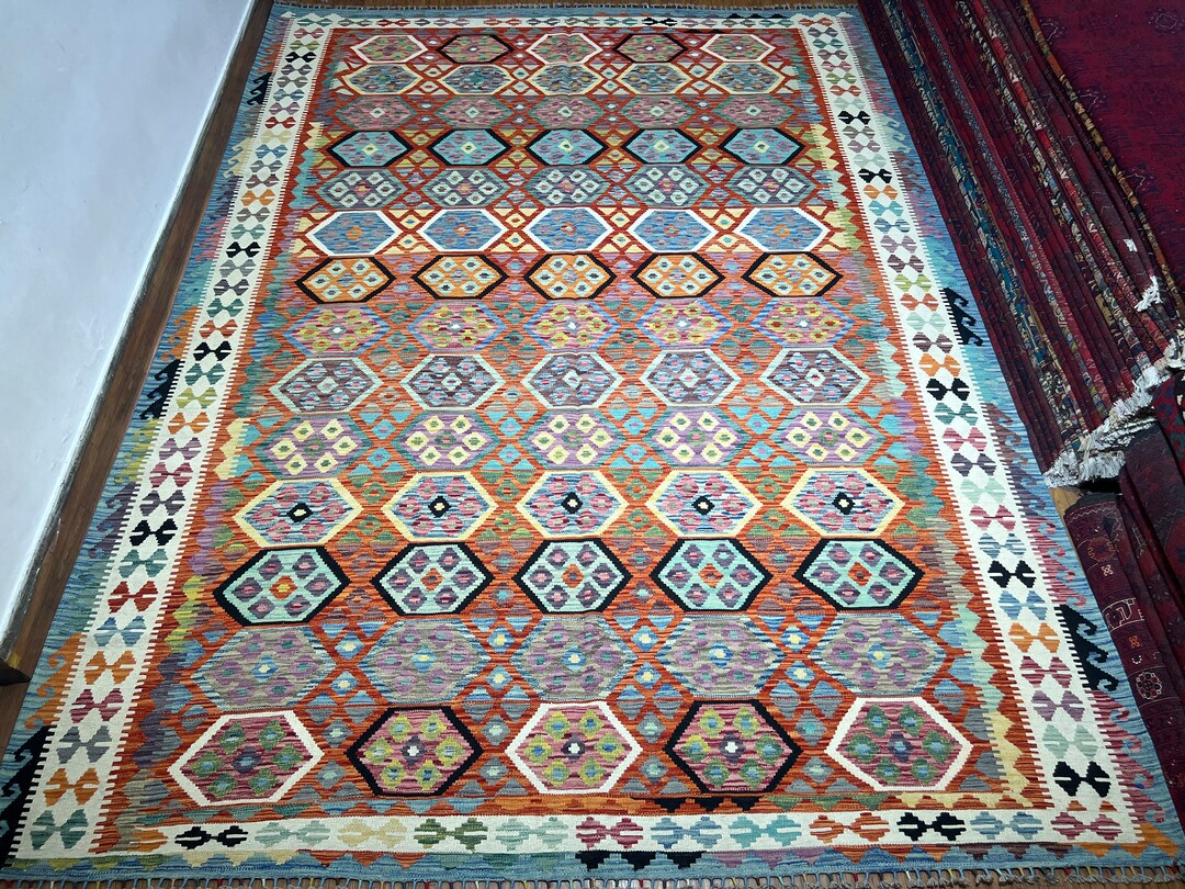 Rustic Red 8x11 Ft Large Tribal Kilim Area Rug - Veg Dyed Sheep Wool ...