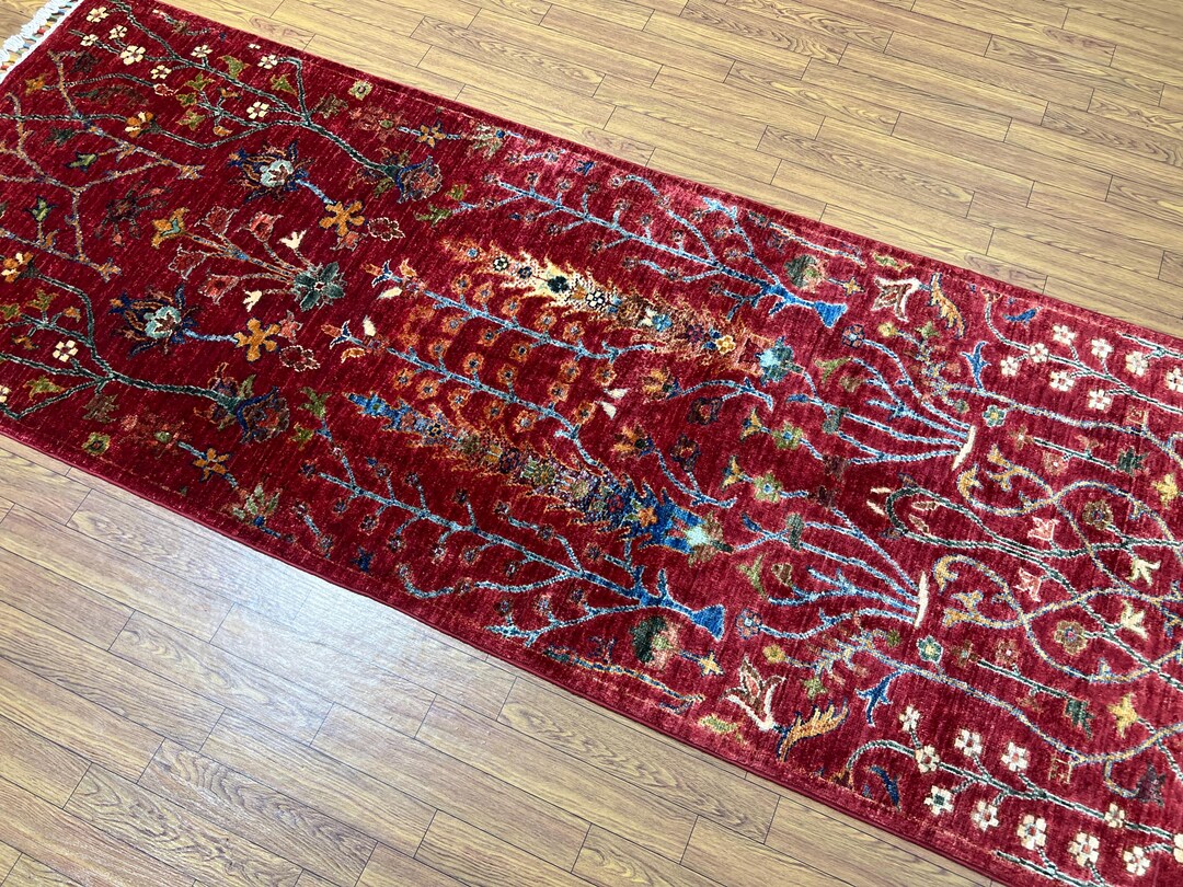 Excellent 7 Ft Red Tree of Life Runner - Hand Knotted Veg Dyes Wool ...