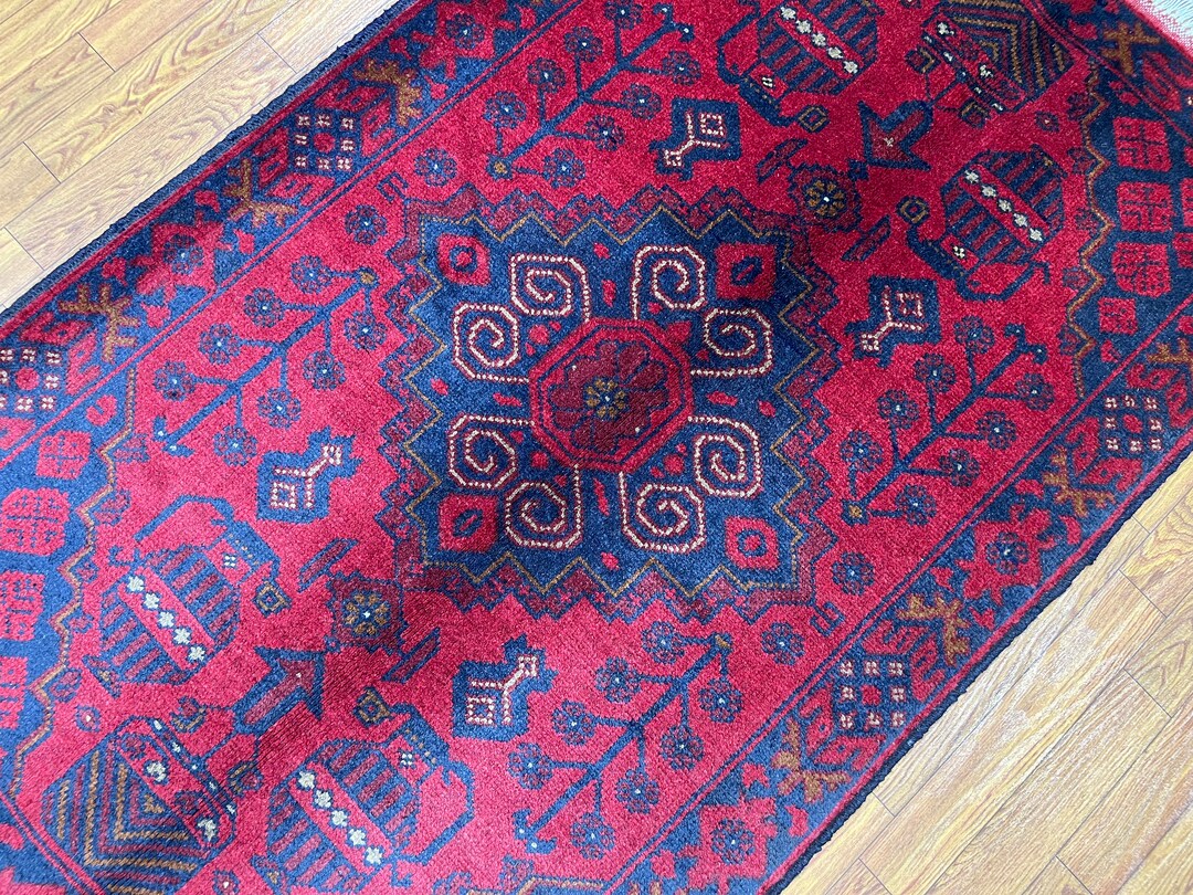 Stunning 3x4 Tribal Area Rug, Afghan Hand Knotted Natural Madder Dye ...